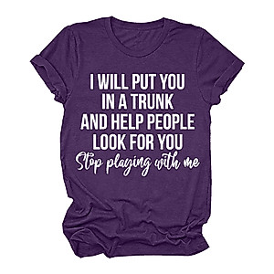 Aniywn Letter Print Short Sleeve O Neck Women T Shirt Top Summer Casual Funny Saying Graphic Blouse Tee Tops for Girls Purple