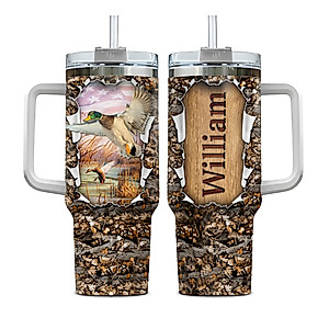 Hyturtle Personalized Stainless Steel Tumbler 40oz with Handle and Straw-Mallard Duck Hunting Camo Tumbler Cup with Lid, Double Wall Vacuum Thermos Insulated, Gifts For Women, Men, Christmas, Birthday