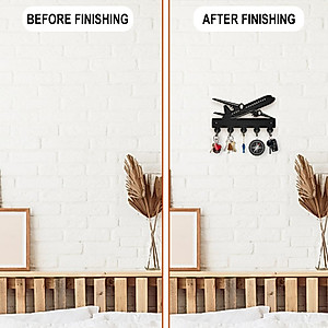 MAYJOYDIY Wooden Airplane Coat Hook Wall Mounted 11.8×6.8inch Aircraft Key Holder for Wall Decorative Black Key Hanger 5 Alloy Hooks for Gift Entryway Bedroom Living Room Office