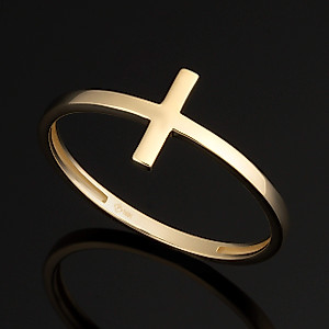 Kooljewelry 10k Yellow Gold High Polish Cross Ring (size 9)