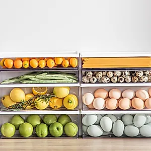 DEAHEZEN Storage Bins for Pantry and Fridge with Lid Organizers and Storage Cabinet, Kitchen, Countertops, Cupboard, Freezer Organization (White, Middle)