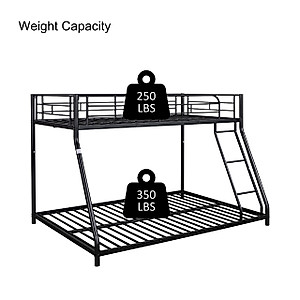 HomJoones Metal Bunk Beds,Heavy Duty Metal Bunk Bed Twin Over Full Size, Heavy Duty Floor Bunk Beds Frame with Enhanced Upper-Level Guardrail/No Box Spring Needed (M1 Black)
