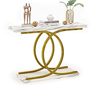 PAKASEPT Console Table with Gold Base, 40 inch White Faux Marble Narrow Entryway Table Foyer Table for Living Room, Entryway, Hallway, Entrance