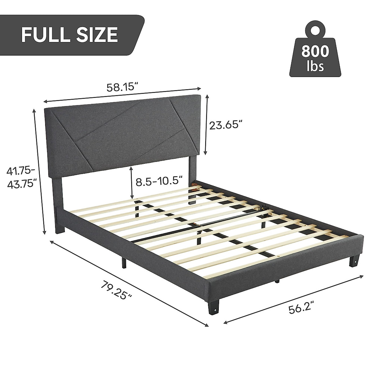 Tackview Upholstered Platform Bed Frame - Fabric Adjustable Headboard - Strong Wooden Slats - Mattress Foundation - No Box Spring Needed