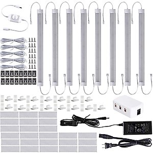 8pcs LED Under Cabinet Lights, Dimmable Kitchen Cabinet Strip Lighting Fixture, Hardwired Under Counter Lighting for Cupboard, Showcase, Shelf, 12in 24V DC(Warm White)