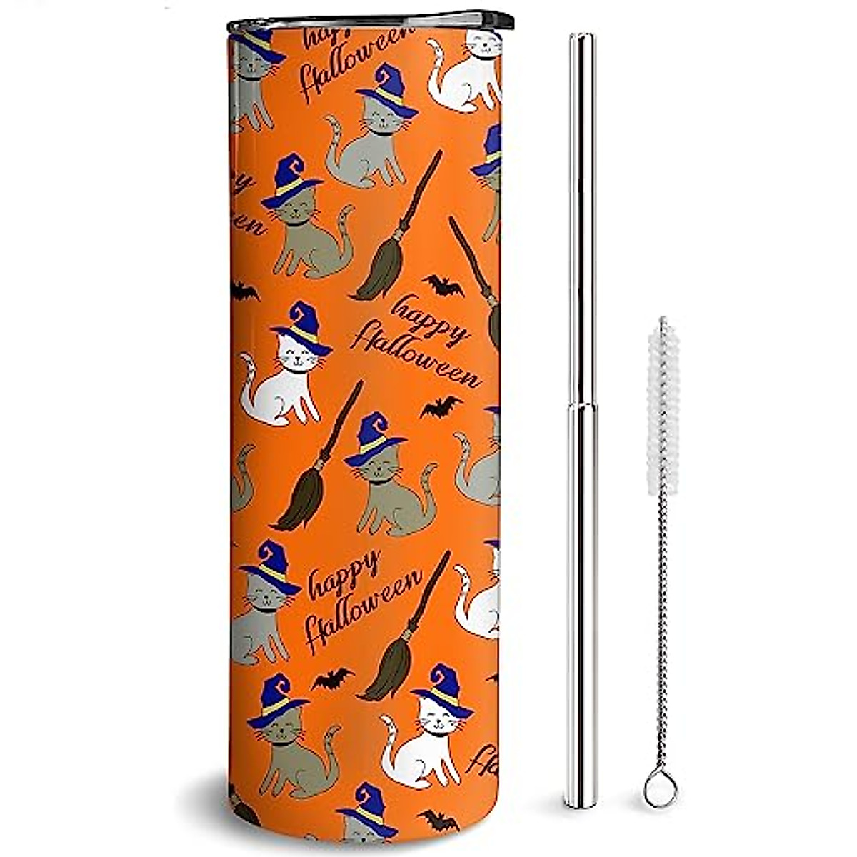 Mosdeim Halloween Tumbler 20 oz Travel Holiday Coffee Mug Witch Cat Skinny Tumblers with Lid and Straw Stainless Steel Insulated Coffee Cups Holloween Gifts for Women Girls
