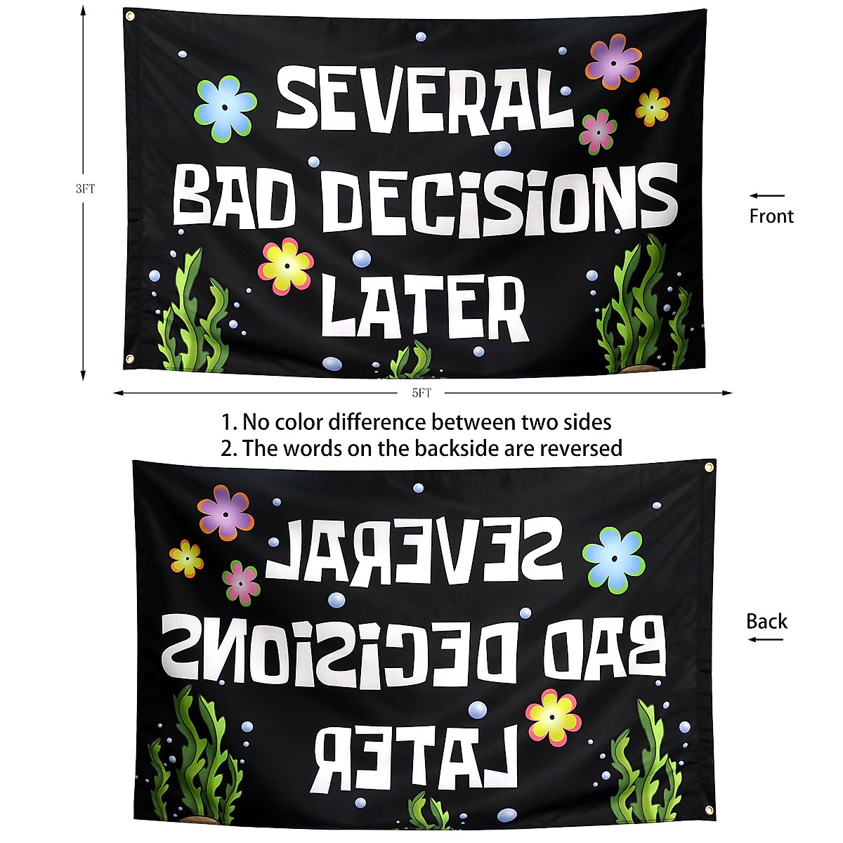 ZKflager Several Bad Decisions Later Flag Cool Funny Flags For Room Guys Meme Banner 3x5 Feet College Dorm Bedroom Wall Man Cave Frat Black Background