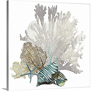 2 Piece Coral Canvas Wall Art Print Set, Beach Home Decor