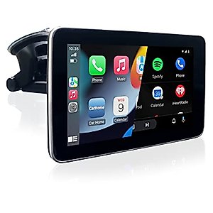 AutoSky 7" Portable Infotainment Display - Wired and Wireless CarPlay Screen, Touch Screen Car Play and Android Auto, Car Stereo, Bluetooth, Navigation Screen, FM Transmitter, Dashboard Mounted