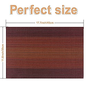 YeaBerr Placemats Set of 6, Mix Vinyl Woven Wipeable Heat-Resistant Place Mats, Stain Resistant Washable Table Mats for Dining Table Kitchen Indoor Decor, Dark Red