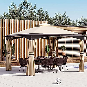 Outsunny 10' x 12' Outdoor Gazebo with Mesh Netting Sidewalls for Shade and Rain, Patio Gazebo Canopy with 2-Tier Soft Top Roof and Steel Frame for Lawn, Garden, Backyard and Deck