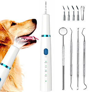 Dog Teeth Cleaning Kit, Plaque Remover for Teeth, Plaque and Tartar Remover, Rechargeable Ultrasonic Dental Scaler Tools with LED for Dog and Cat (White)