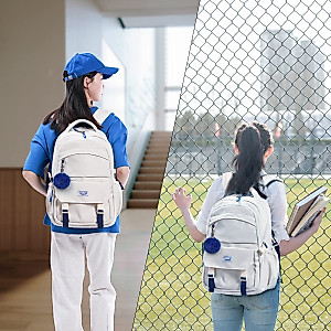 School Backpack Laptop Computer Backpack 15.6 inch Anti-theft Big Daypack Casual Bag Travel Bookbag Aesthetic Cute Backpacks for College Large Backpacks Purse for Boy Girl Teen Women Men Student-White