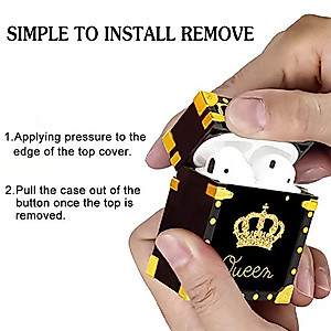 Fiyart Airpods Case for Airpods 2&1 Queen Golden Crown Luxury Trunk Charging Cover Protective Case with Airpod Accessories Anti-Lost Keychain Strap Carabiner