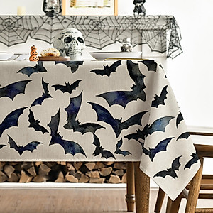Horaldaily Halloween Tablecloth 60x84 Inch Rectangular, Bats Washable Table Cover for Party Picnic Dinner Decor
