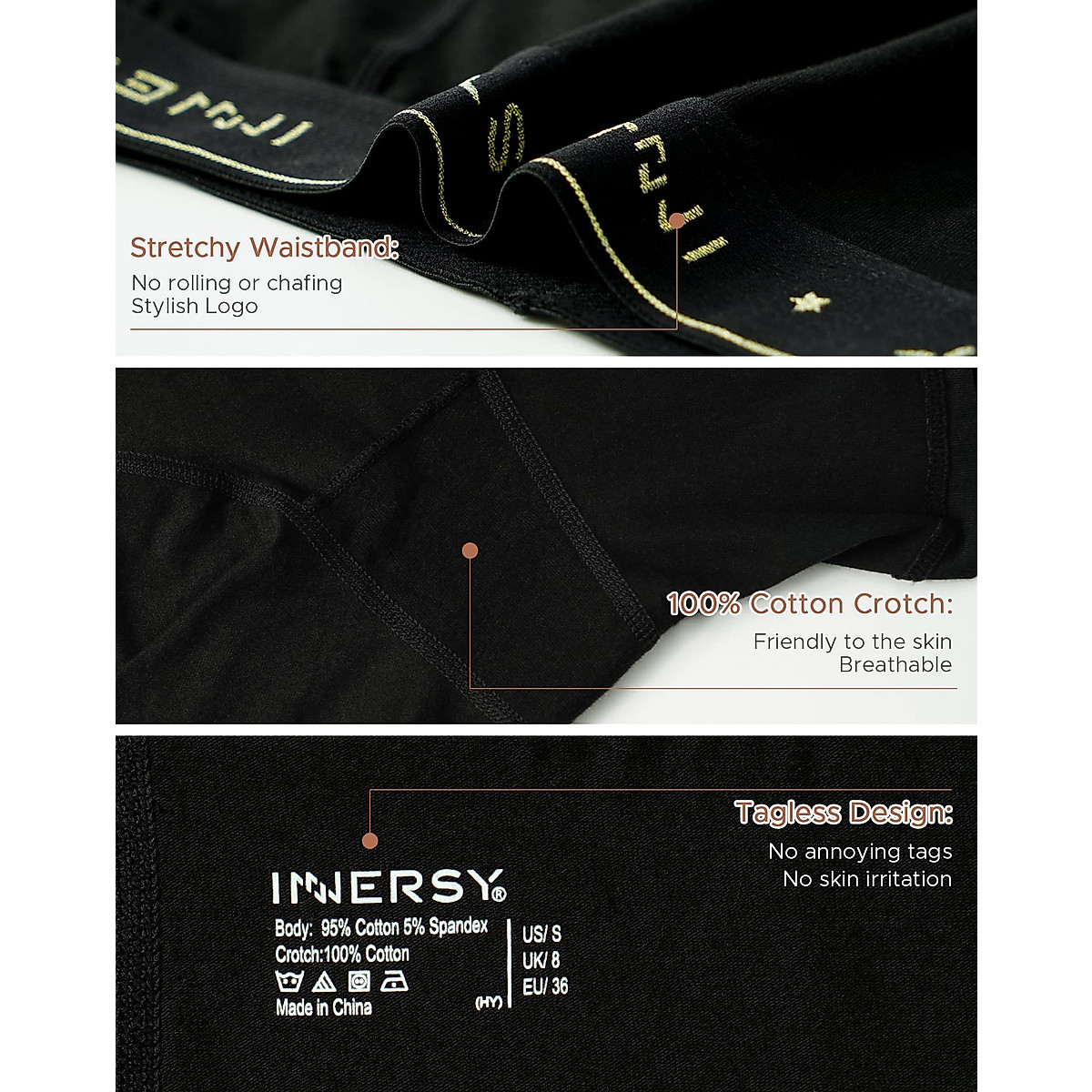 INNERSY Women's 4" Inseam Boxers Briefs Cotton Boyshorts Underwear Ladies Panties 3-Pack(3 Black,X-Large)