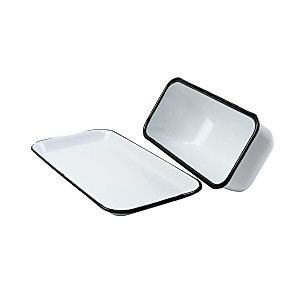 Treasure Gurus White Enamel Covered Butter Keeper Dish Holder Metal Lid Farmhouse Dinnerware Kitchen Decor