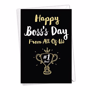 NobleWorks - Boss's Day Greeting Card with Envelope - Boss Appreciation, Gratitude Notecard for Manager, Work - Happy Boss's Day From All C5886BOG-US