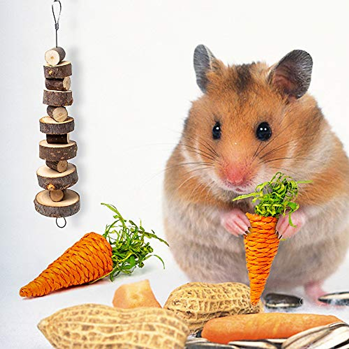 Sofier Hamster Chew Toys Set Natural Wooden Hamster Toys and Accessories for Cage Guinea Pig Chew Toys for Teeth Small Animal Toys Syrian Hamster Rats Chinchillas Gerbils Hamster Swing Seesaw