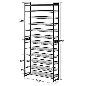 SONGMICS Shoe Rack, 12-Tier Tall Metal Shoe Storage Organizer for Closet, Entryway, Garage, Set of 2 6-Tier Big Stackable Shoes Rack Shelf, Adjustable Feet & Slanted Shelves, Holds 48-60 Pairs, Black