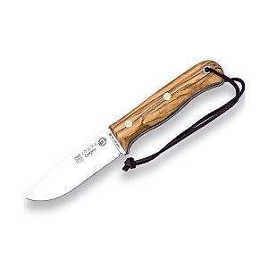 Joker Bushcraft Knife BS9 Campero CO112, Olive Wood Handle, Leather Sheath, Blade 4.13 inches in Steel Sandvik 14C28N, Tool for Fishing, Hunting, Camping and Hiking