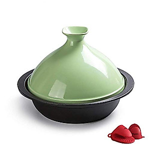 JINXIU Casserole 24Cm Medium Cooking Tagine, Tagine Pot with Cone Shaped Lid for Cooking and Stew Casserole Slow Cooker - Compatible with All Stoves (Color : Green)