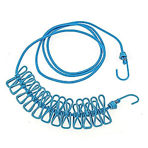 NUZAMAS 2X Clothesline 12 Pegs Clips Portable Expandable Adjustable Retractable Airer for Camping Travel Clothes Laundry Drying Outdoor and Indoor Use Blue Set