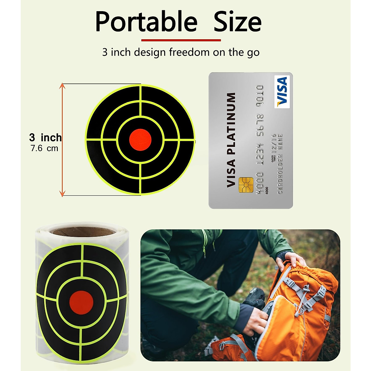 Shooting Target Stickers, Upgraded 3 Inch Round Self Adhesive Splatter Targets Green and Black Reactive Paper Targets for Indoor and Outdoor Range, BB Gun, Pellet, Airsoft, Rifle (3"-150PCS, Style E)