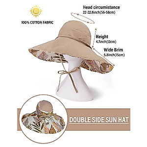 Koreshion Women Ponytail Sun Hat Reversible Fishing Hat Foldable Bowknot Summer Hat UPF 50+ Beach Cap Wide Brim Bucket Hat Khaki
