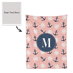Yeshop Nautical Anchor Personalized Receiving Baby Blankets for Girls Boys Kids with Name,Customized Swaddle Blankets Gift for Newborn Crib Infants 30x40 Inches