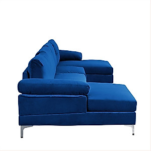 Casa Andrea Milano Modern Large Velvet Fabric U-Shape Sectional Sofa, Double Extra Wide Chaise Lounge Couch