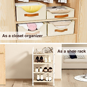 DIMJ Clothes Drawer 4 Tier - Fabric Closet Drawer System Easy Pull, Portable Closet Drawers for Clothes with Wheels, Small Closet Organizer & Replacement Drawers for Bedrooms, Office, Nursery, Beige