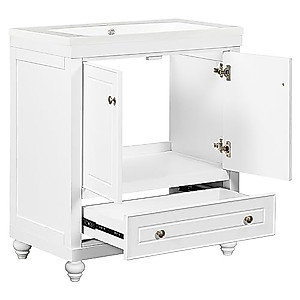 Bellemave 30" Bathroom Vanity with Ceramic Basin Sink, Combo Cabinet Under-Mount Sink, Bathroom Storage Cabinet with 2 Doors and 1 Long Drawer for Bathroom No Mirror (White)