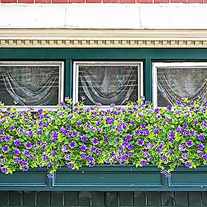 Grunyia 10 Bundles Artificial Fake Flowers, Faux Outdoor Plastic Plants UV Resistant Shrubs Outside Indoor Decorations (Blue-Eucalyptus)