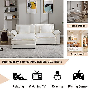 OQQOEE 85.8" Modular Sectional Sofa Oversized Comfy Loveseat L Shaped Sofa Couches with Chaise/Ottoman/Pillows for Living Room,Apartment,Office (White)