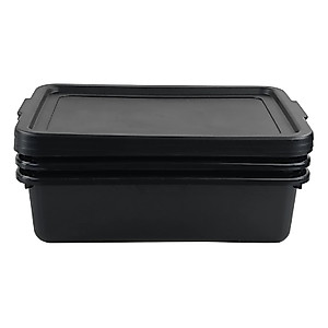 Xyskin Plastic Storage Utility Bus Tote with Lid, Restaurant Commercial Bus Box, 3 Packs, Black