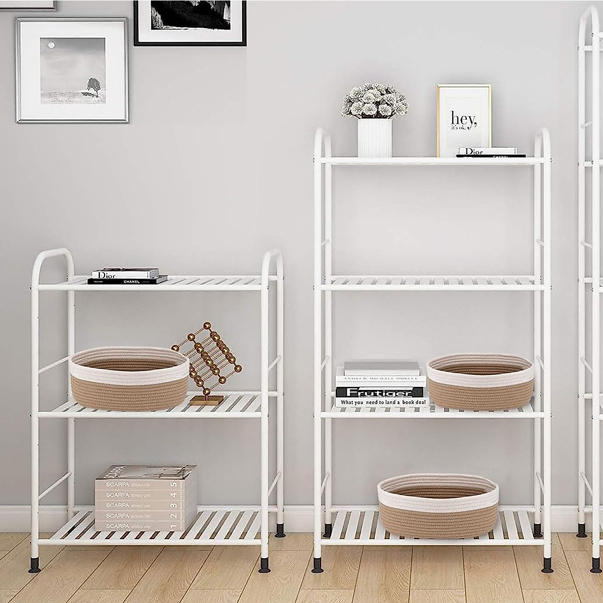 VAGRSS 3 Packs Baskets for Shelf Storage Cute Basket to Store and Organize Household Items/Woven Rope Basket for Living Room, Bedroom,Playroom Durable Small Oval-12"X 8" X 5" White&Purple