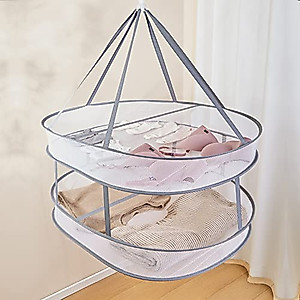 Wumuzai Sweater Drying Rack Mesh Foldable, Lay Flat Clothes Dryer Rack, Large Hanging Dry Rack for Clothes, Folding Clothing Drying Hanger, Portable for Laundry Indoor Outdoor (3-Tier)