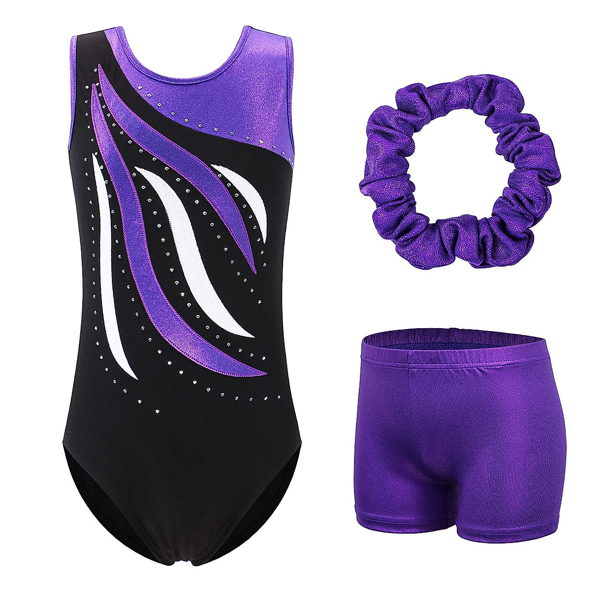 BAOHULU Leotards for Girls Gymnastics Embroidery Glitter Tumbling Shorts Bottoms KHB179_BlackPurple_14A
