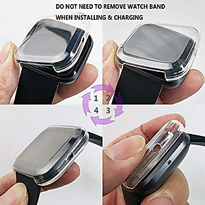 Replacement Charger Dock Compatible with Fitbit Versa 2 Charger, Charging Cradle Stand Cable and 2Pcs Full Cover Case Screen Protector, Soft Plated TPU Case for Versa 2 Smart Watch