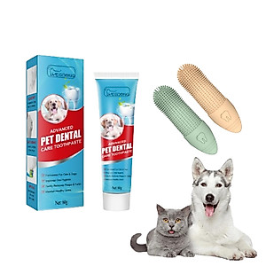 Dog Toothbrush and Toothpaste Set - 1 Pc Dog Toothpaste with 2 Pcs Upgraded Silicone Finger Toothbrush for Dogs and Cats - Dog Tooth Brushing Kit for Cat and Dog Teeth Cleaning & Dental Care