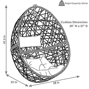 Sunnydaze Caroline Hanging Egg Chair - Resin Wicker - Modern All-Weather Construction Design - Outdoor Lounging Chair - Large Basket Patio Chair with Removable Beige Cushions