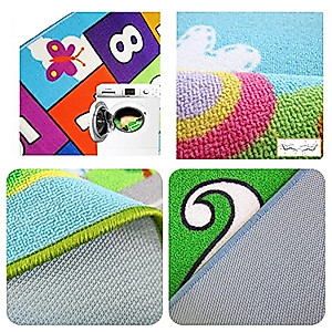 Hop and Count Hopscotch Rug, Kids Floor Play Area Rug Game Carpet Crawl Jump Mat, Children Numbers Learning Non-Slip Rug, Great for Ages 3 to 7 Boys Girls, Home Decor, 26''x55''