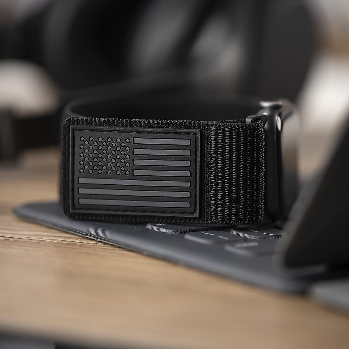 Tefeca Fortitude Series USA Flag Ultrawide Band Compatible with Apple Watch Ultra/Ultra2 Series 9/8/SE2/7/6/SE/5/4/3/2/1(Black Woven, M/L for 49mm/45mm/44mm/42mm)