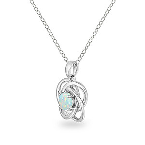B. BRILLIANT Sterling Silver Synthetic White Opal Polished Love Knot Pendant Necklace for Women