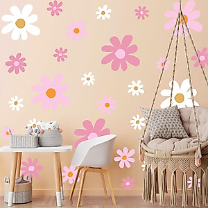 TaoBary 12 Sheets Daisy Wall Decals Flower Wall Stickers Large Daisy Wall Stickers Daisy Decals for Wall Peel and Stick for Nursery Bedroom Living Room Wall Decor (Vibrant Style)