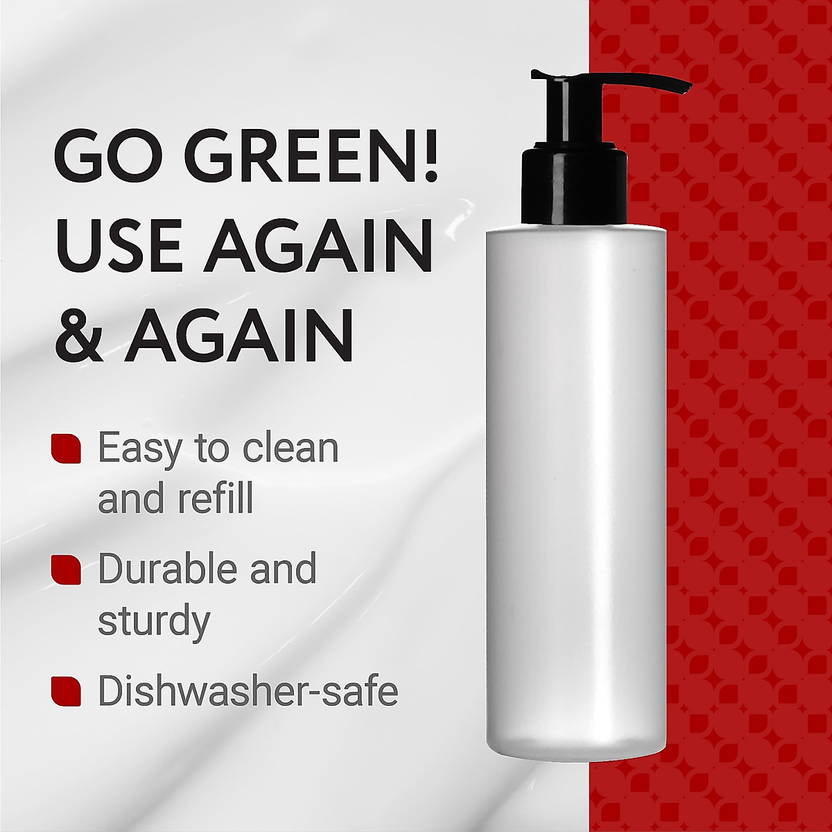 IMPRESA 6 Pack 8 Oz Plastic Pump Dispenser Bottles for Lotion, Massage Oil, Shampoo and More! - Refillable, BPA Free Clear/Frosted Empty 8oz Containers - Fit Into Holsters, Bulk