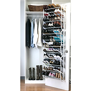 Simplify 36 Pair Adjustable Hanging Over the Door Shoe Rack, 12 Tier, in White
