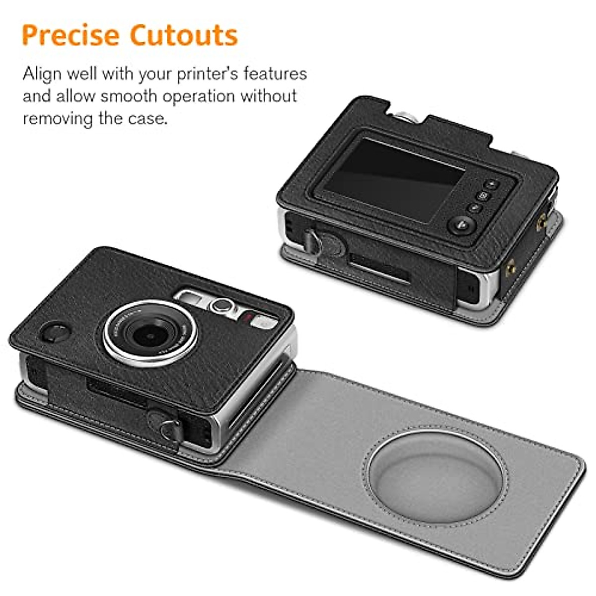 Fintie Protective Case for Fujifilm Instax Mini EVO Camera - Premium Vegan Leather Bag Cover with Removable Adjustable Strap, Vintage Black