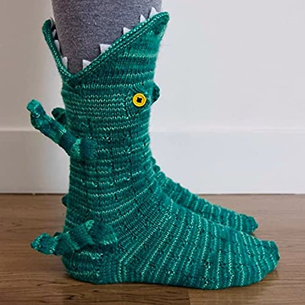 Christmas Knit Socks Crocodile Socks-Knit Animal Socks Funky Knitting Pattern Creativity Alligator Knitting Cuff Winter Warm Socks Funky Animal Pattern Novelty Mid-length Socks Gifts for Woman Man